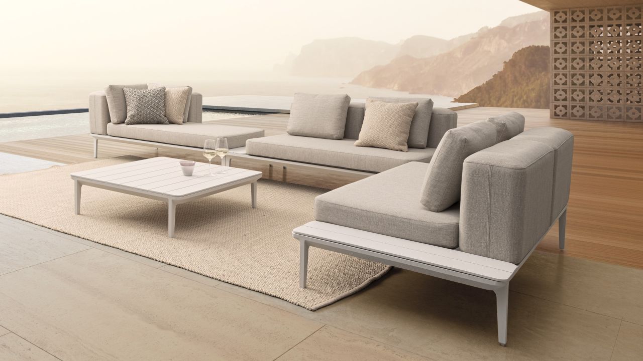 Garten Lounge Ecksofa modular wetterfest Matrix weiB 348x273 cm