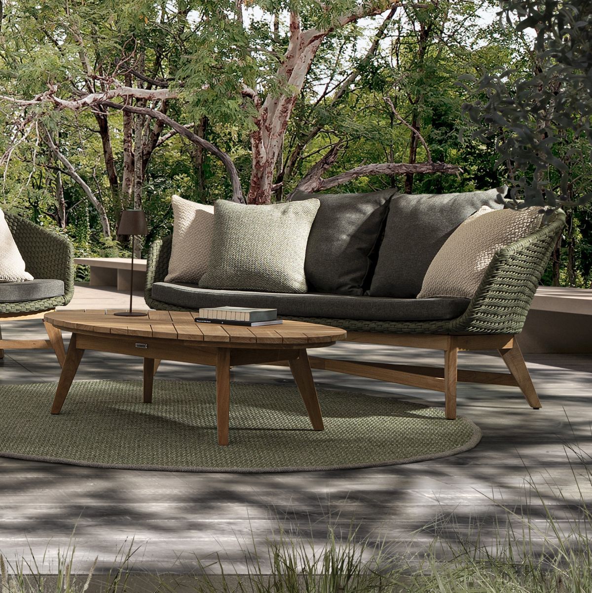 Outdoor Lounge Gartensofa wetterfest Geflecht grün Coachella Pick-Up-Möbel