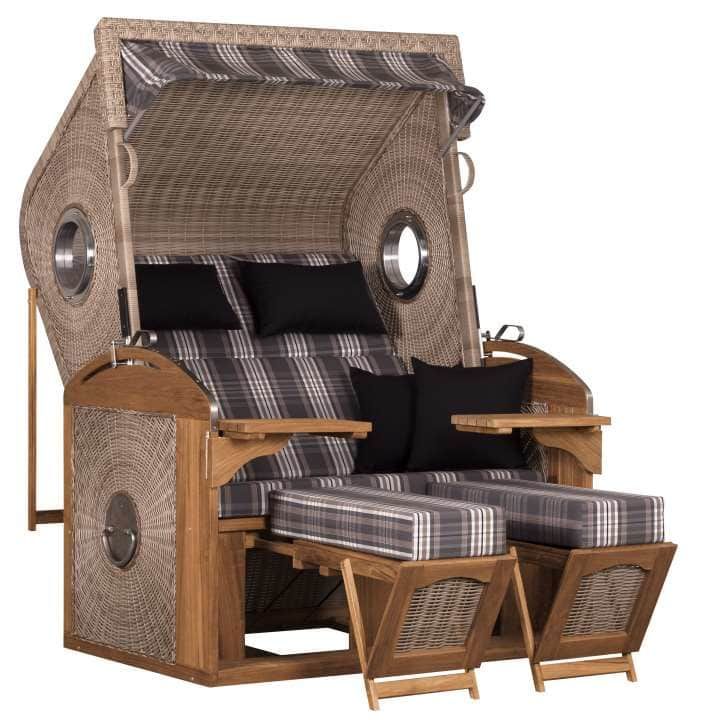 Strandkorb Bullauge deVries Pure Sailor XL white kubu Teak Pick-Up-Möbel