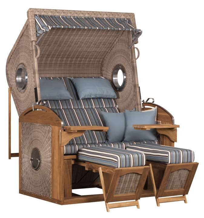 Strandkorb Bullauge deVries Pure Sailor XL white kubu Teak Pick-Up-Möbel