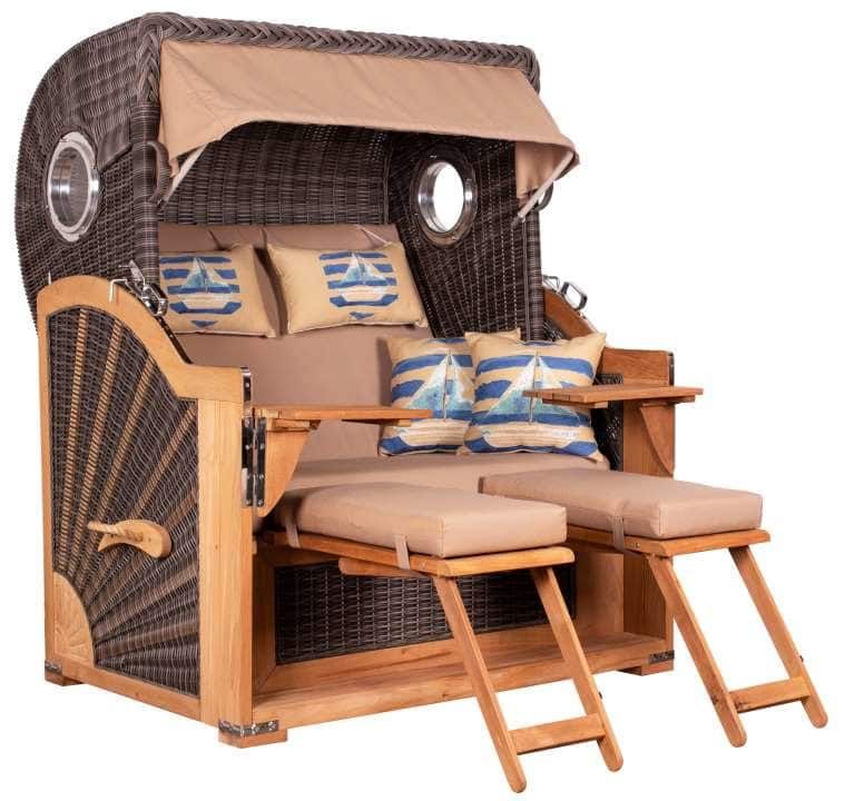 Strandkorb Teak Bullauge XL Pure Albatros stone grey Pick-Up-Möbel